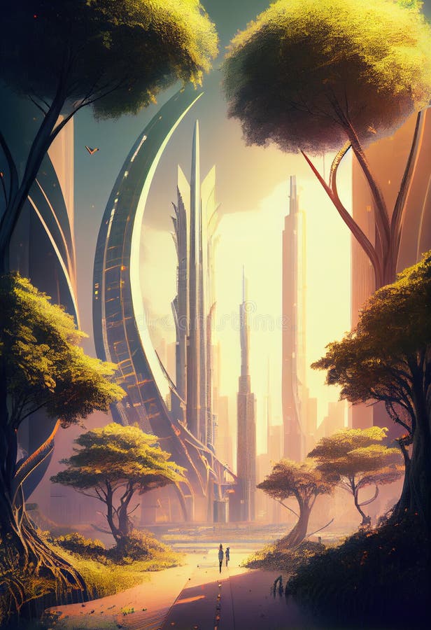 Fantasy City of the Future. AI Generated. Stock Image - Image of urban ...