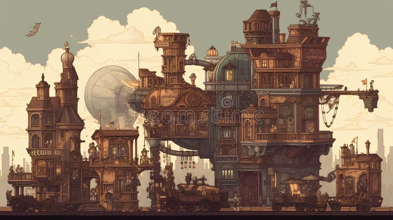 Fantasy Cityscape with Old Buildings and Towers in the Sky. Stock ...