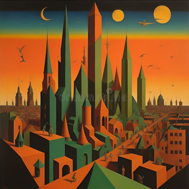 Fantasy Cityscape with Towers and Skyscrapers, Vector Illustration ...