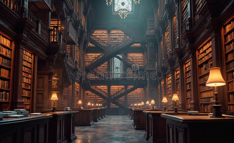 Classical library interior stock illustration. Illustration of ...