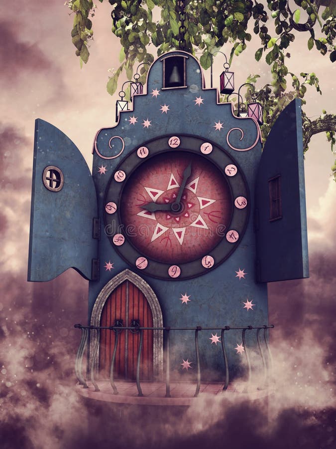 Fantasy Clock House Hanging from a Tree Stock Illustration ...