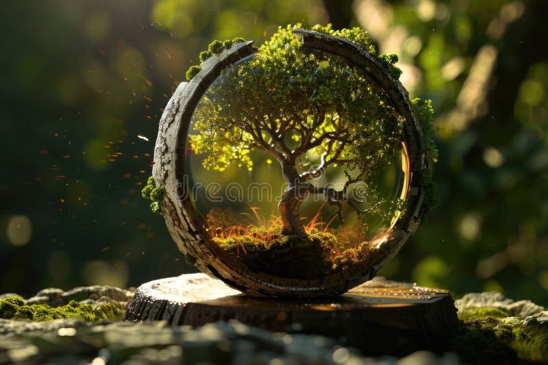 Fantasy Clock with Thriving Bonsai Tree Symbolizing the Intertwining of ...