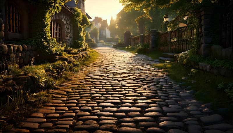 Fantasy Cobblestone Path Texture with Moss and Soft Medieval Lighting ...