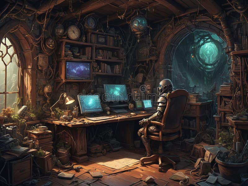 Fantasy Computer Workplace Illustration - Generate by Ai Stock ...