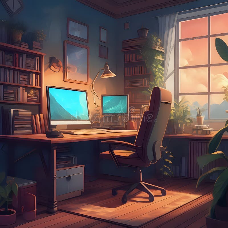 Fantasy Computer Workplace Illustration - Generate by Ai Stock ...