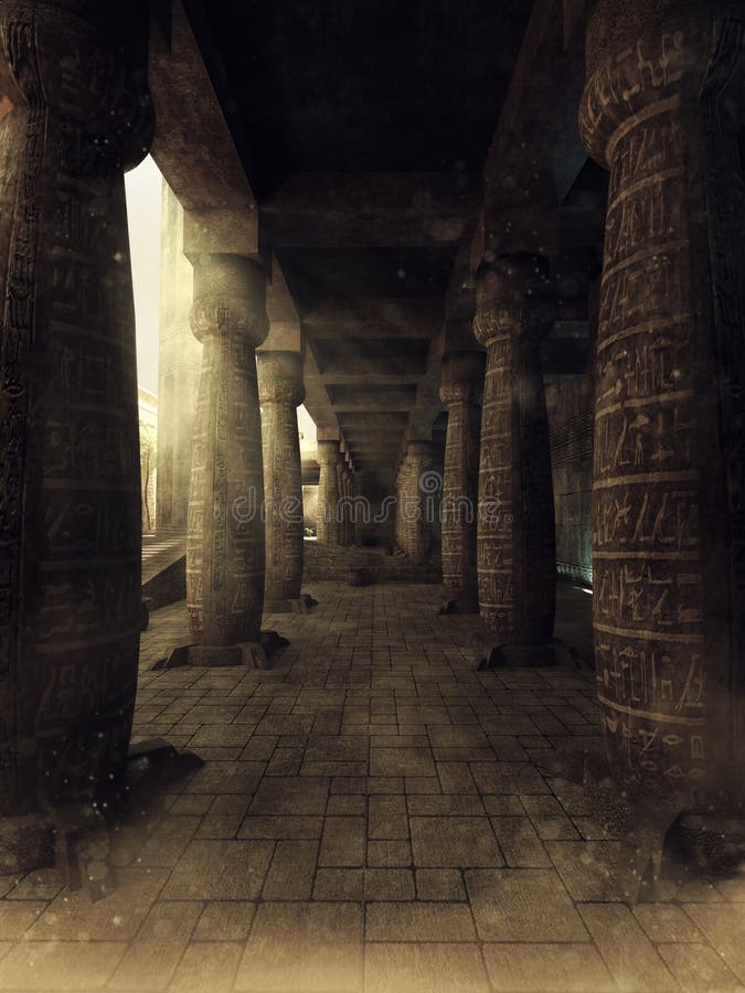Corridor in an Old Egyptian Temple with Hieroglyphs Stock Illustration ...