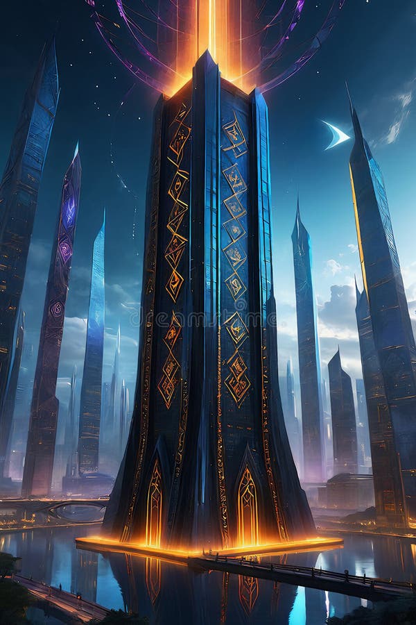 Fantasy Country Skyline at Night Stock Illustration - Illustration of ...