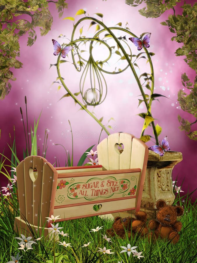 Fantasy Cradle with Butterflies Stock Illustration - Illustration of ...