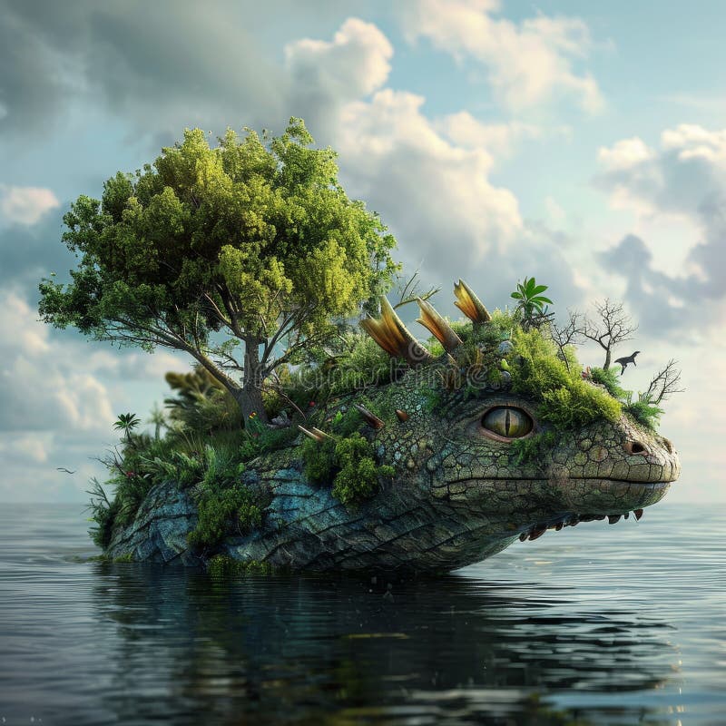 Fantasy Creature As an Island in the Ocean Stock Illustration ...
