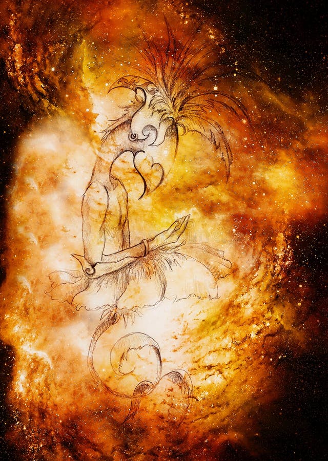 Fantasy Creature on Flower in Cosmic Space. Stock Illustration ...