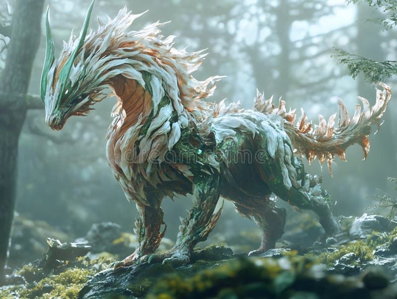 Fantasy Creature in a Mystical Forest, Detailed Illustration Stock ...