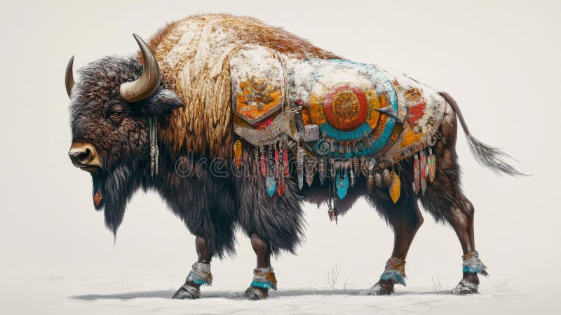 A Fantasy Creature, the Mythical Bison, Illustrated in Armor, Perfect ...