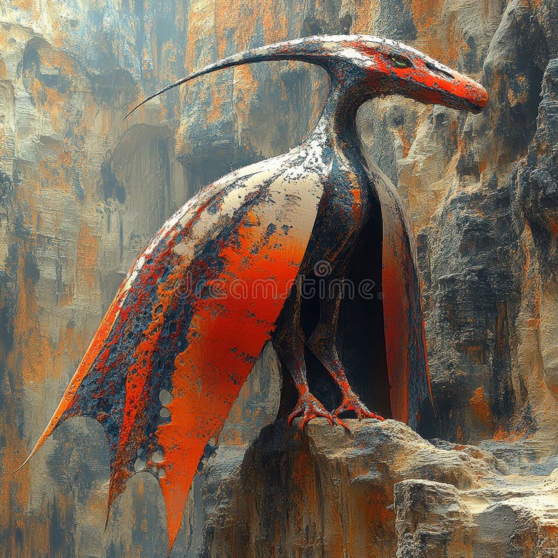 A Fantasy Creature Resembling a Dragon-bird Stands within a Cavernous ...