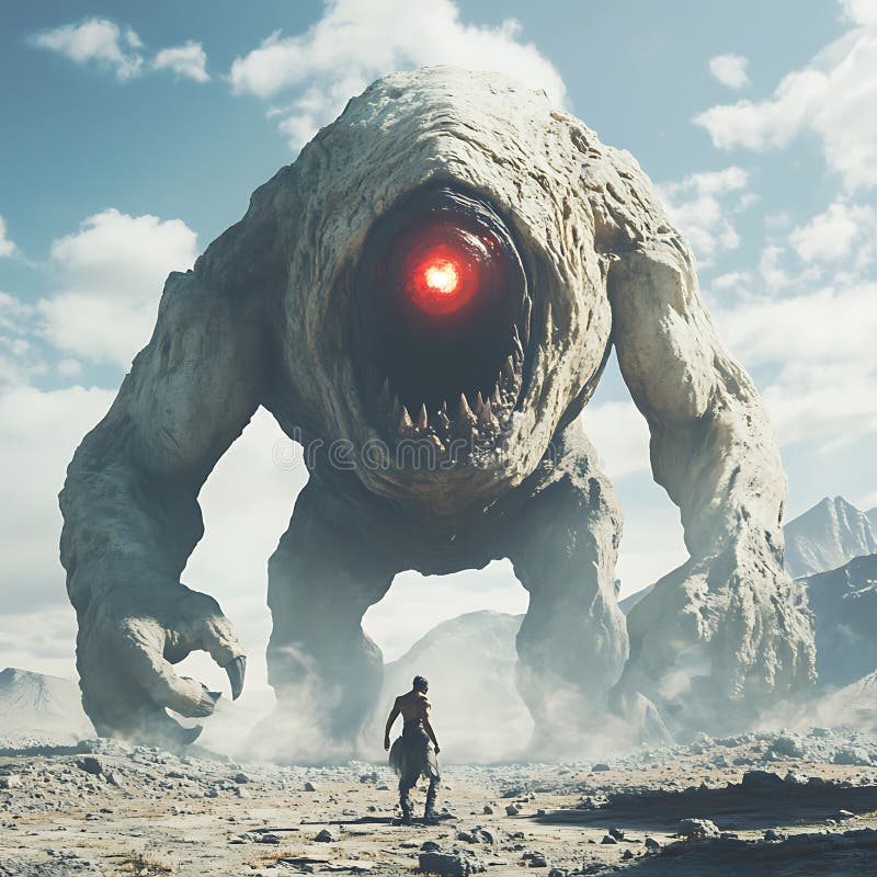 Fantasy Creature Towering Over a Small Figure in a Dramatic Landscape ...
