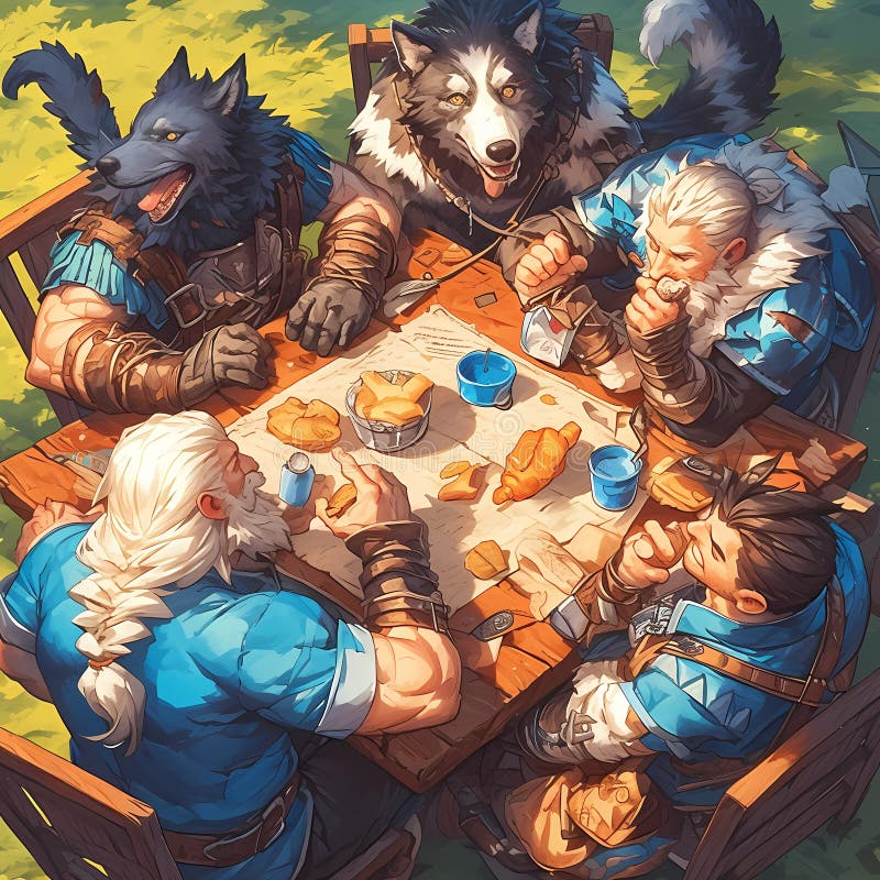 Fantasy Creatures Enjoying Draft Day at Table - 95 Characters Stock ...