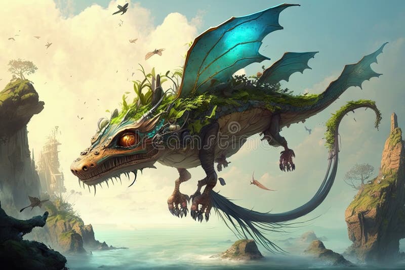 Fantasy Creatures on Flying Islands Going Forward Creature Walking in ...
