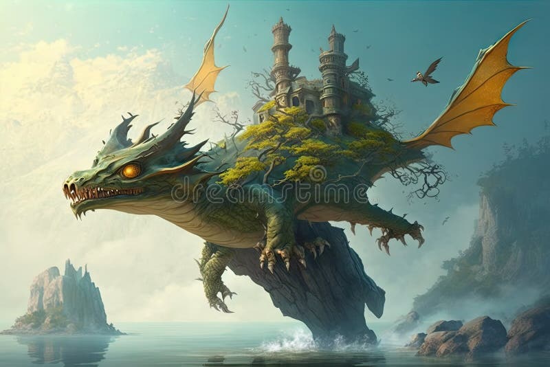 Fantasy Creatures on Flying Islands Going Forward Creature Walking in ...