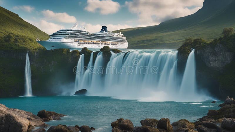 Fantasy Cruise Ship with a Waterfall of Magic, with a Landscape of ...