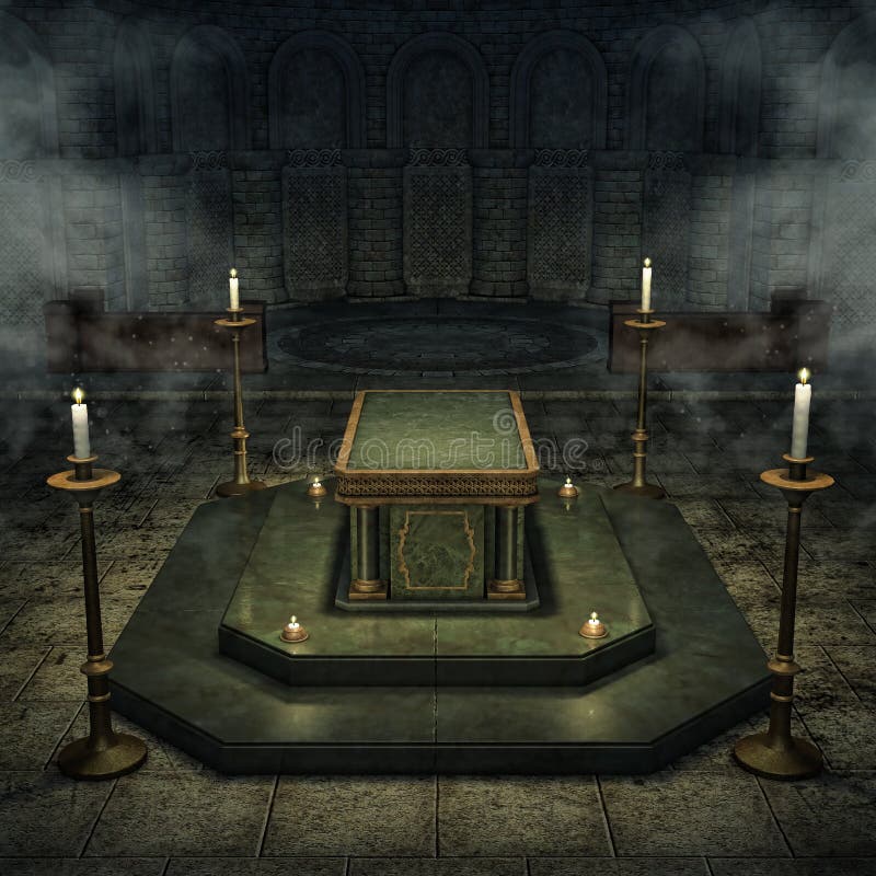 Fantasy crypt with candles stock illustration. Illustration of smoke ...