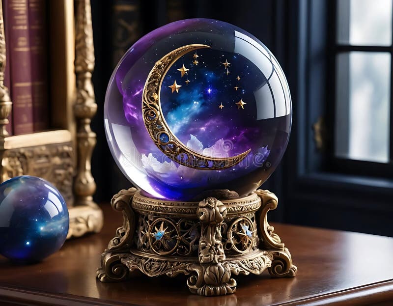 Fantasy Crystal Ball Displaying Mystical Castle Under Starry Night Sky ...
