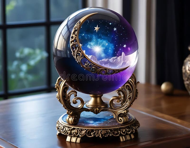 Fantasy Crystal Ball Displaying Mystical Castle Under Starry Night Sky ...