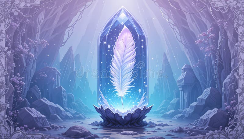 Fantasy Crystal Cave with Glowing Feather Inside Stock Illustration ...