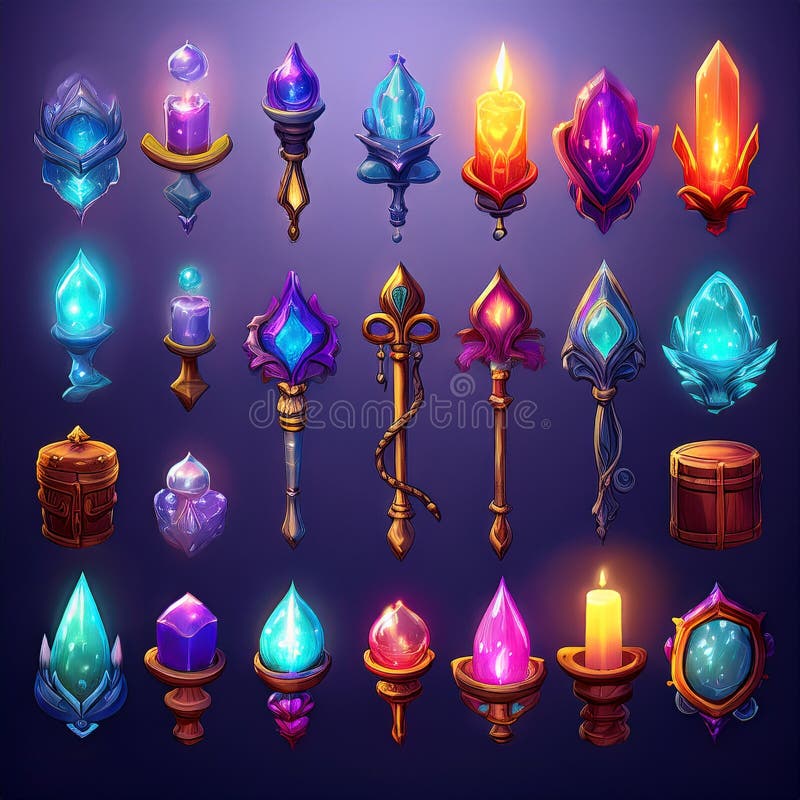 Fantasy crystal set stock illustration. Illustration of items - 375390402