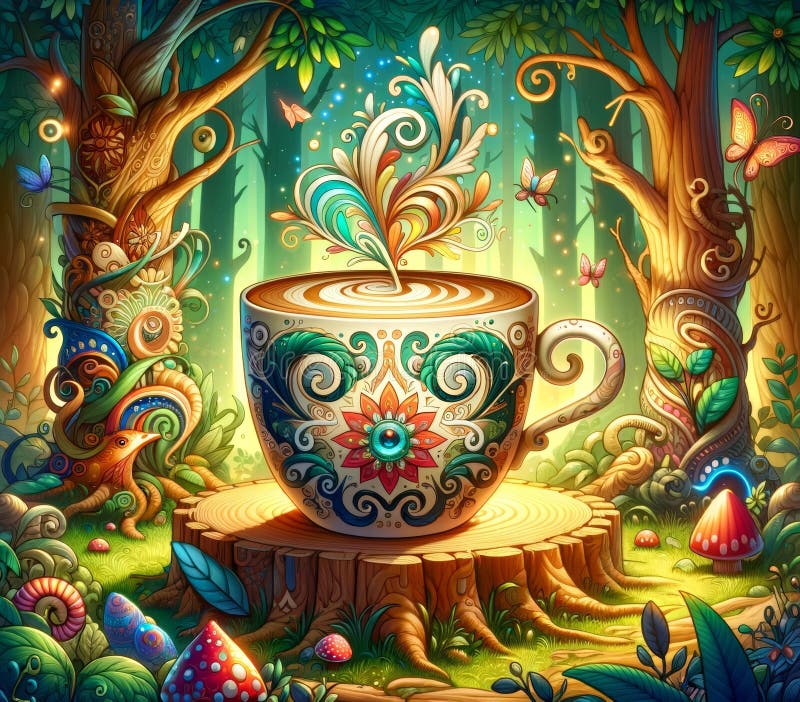 Fantasy Cup in Enchanted Forest Stock Illustration - Illustration of ...