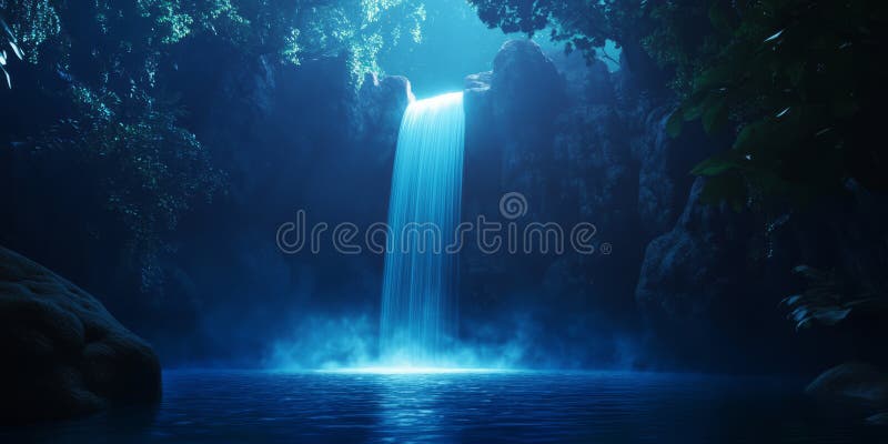 A Fantasy 3D Background Featuring an Enchanted Glowing Waterfall ...