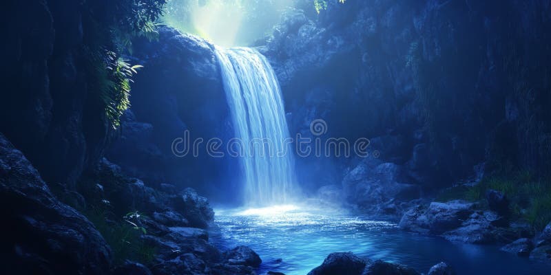 A Fantasy 3D Background Featuring an Enchanted Glowing Waterfall ...