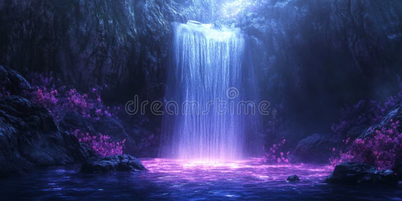 A Fantasy 3D Background Featuring an Enchanted Glowing Waterfall ...