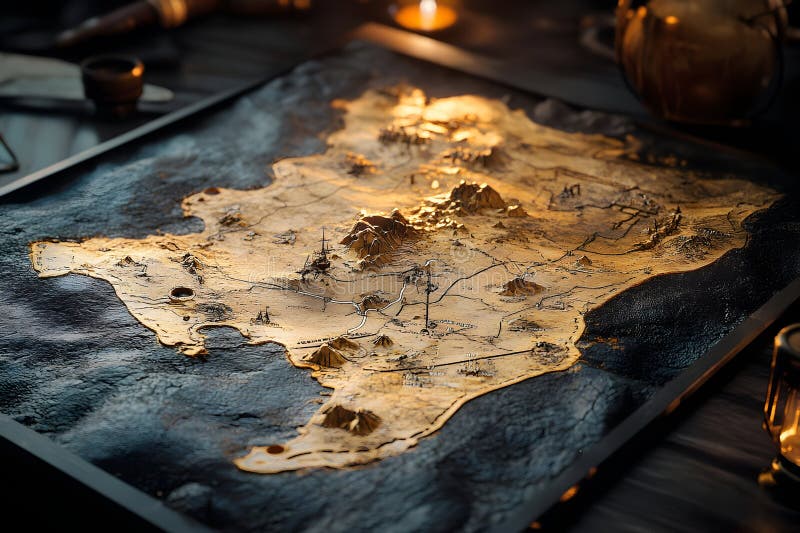 Fantasy 3D Map with Detailed Terrain, Mountains, and Structures ...