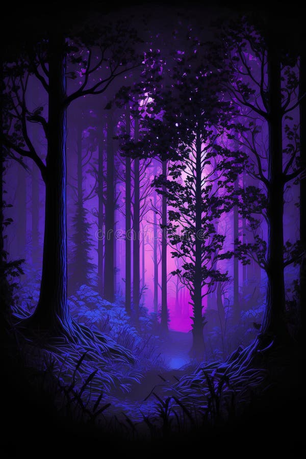 Fantasy Dark Forest with Fog and Sun Rays. Vector Illustration Stock ...
