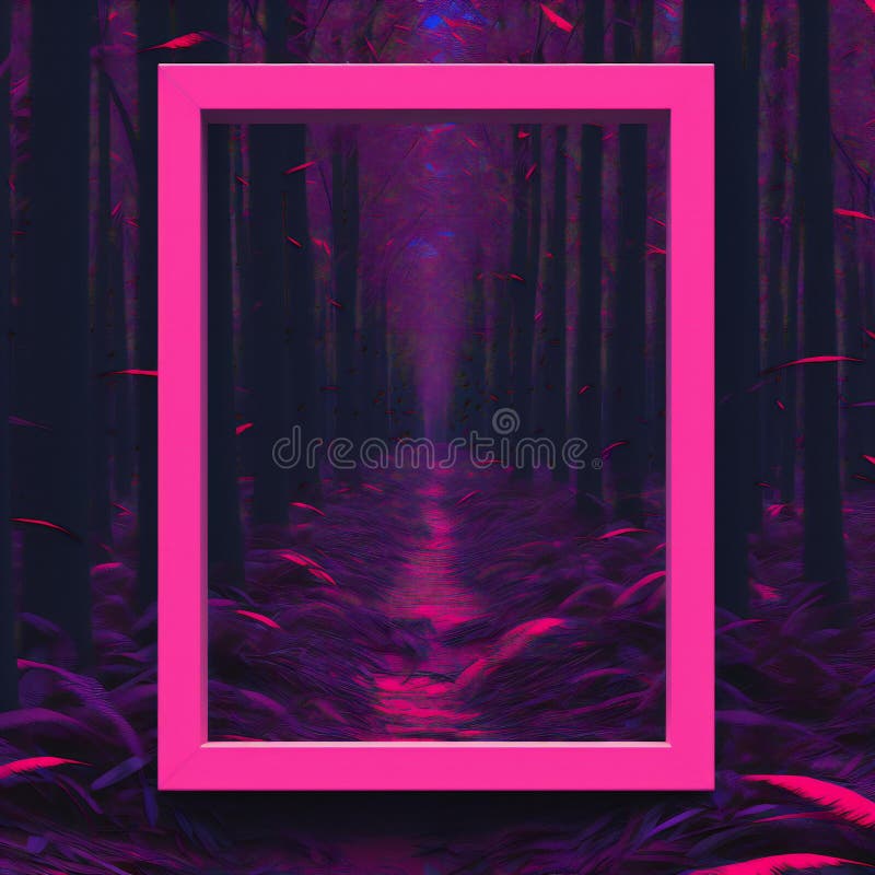 Fantasy Dark Forest with Neon Light and Frame Stock Illustration ...