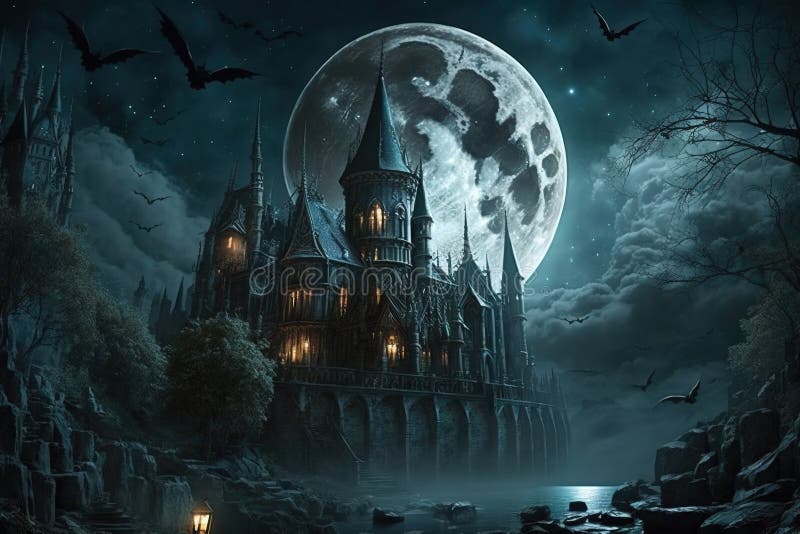 Fantasy Dark Gothic Castle of a Vampire City Stock Illustration ...