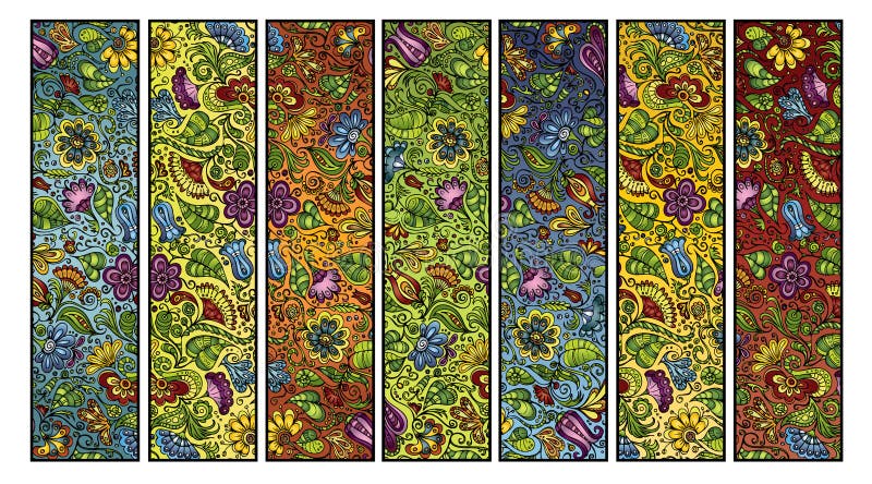 Fantasy Decorative Floral Stripe Background Set Stock Vector ...