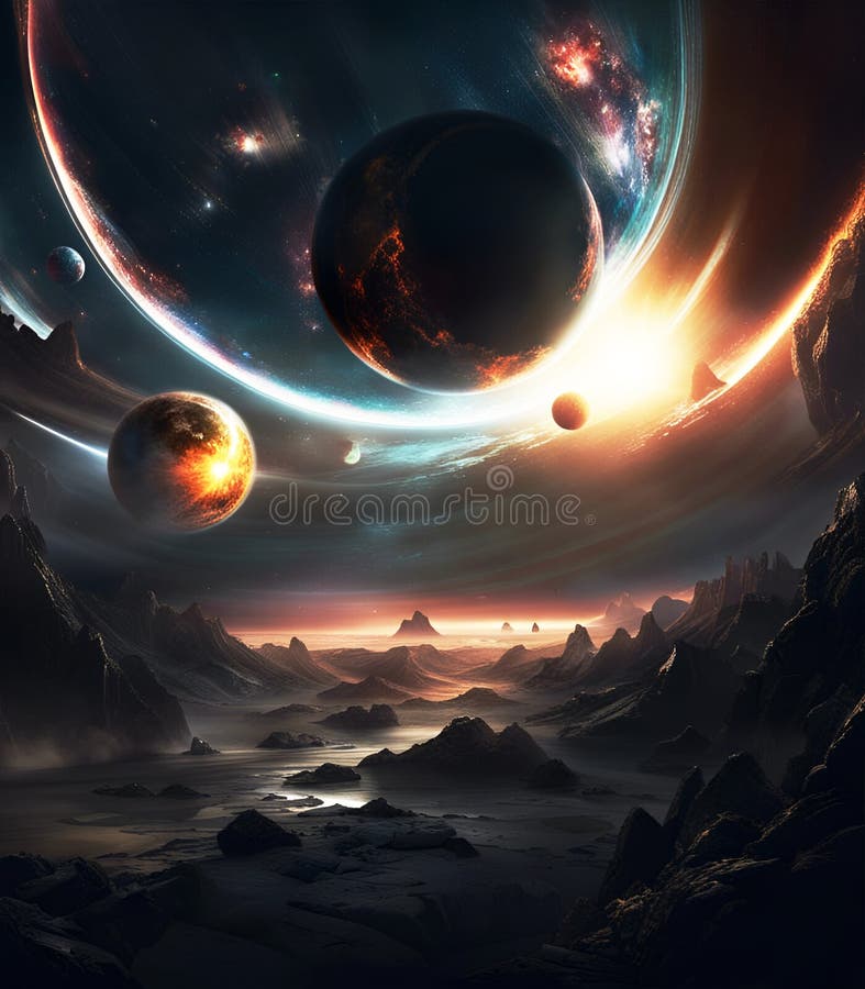 Space Scene with Planets and Stars. Generative AI Stock Illustration ...