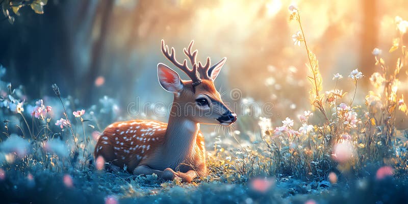Fantasy Deer Resting in a Mystical Spring Forest Wallpaper Background ...