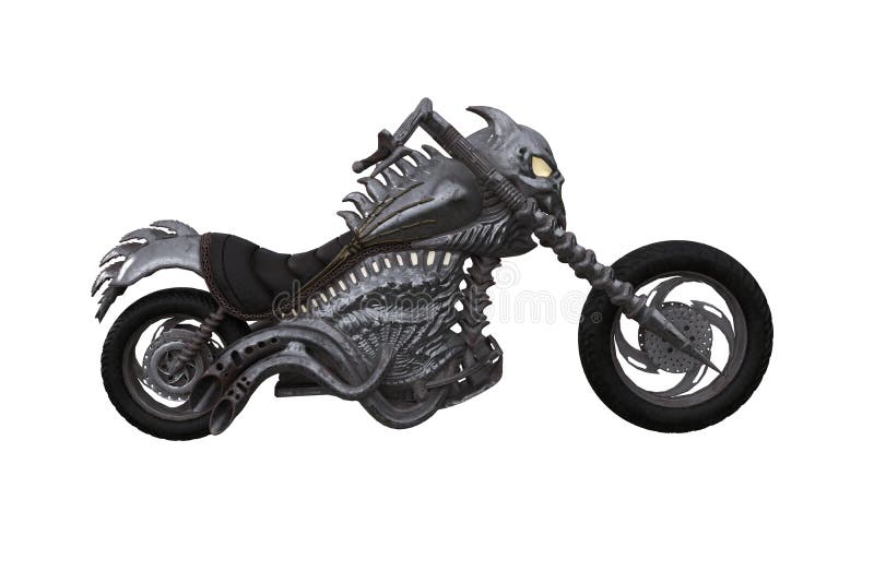 Fantasy Demon Concept Motorcycle Viewed from the Side. 3D Rendering ...