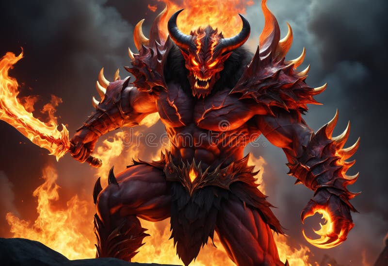 Fantasy Demon on Fire. Generative AI Stock Illustration - Illustration ...