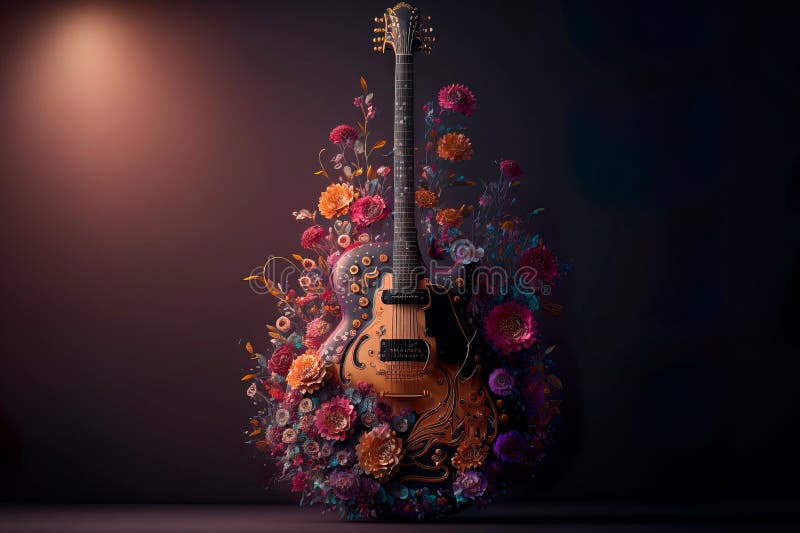 Fantasy Design Musical Standing Guitar in Studio Generative AI Stock ...