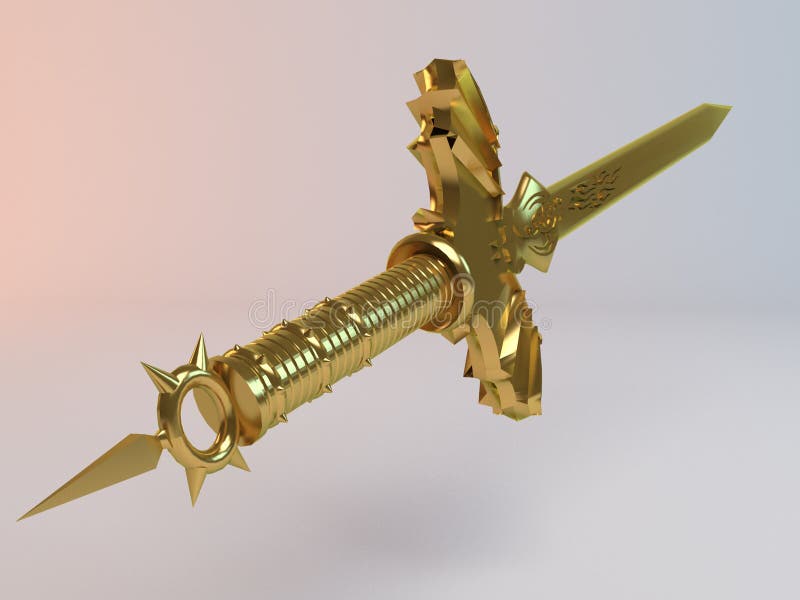 Fantasy Detailed 3d Golden Sword Stock Illustration - Illustration of ...