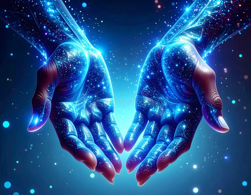 Celestial Touch: Glitter-Skinned Woman in Fantasy Light Stock Photo ...