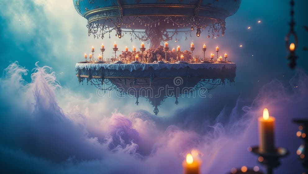 Fantasy Dinner Table Floating in the Clouds with Candles and ...