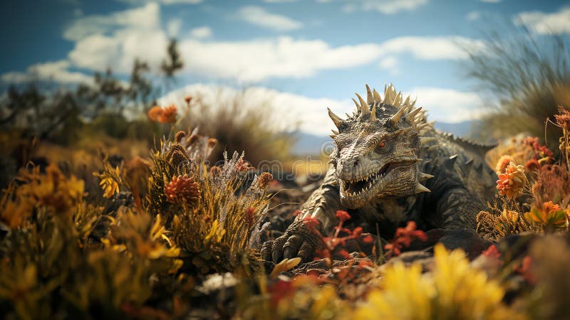 Fantasy Dinosaur in a Prehistoric Forest Stock Illustration ...