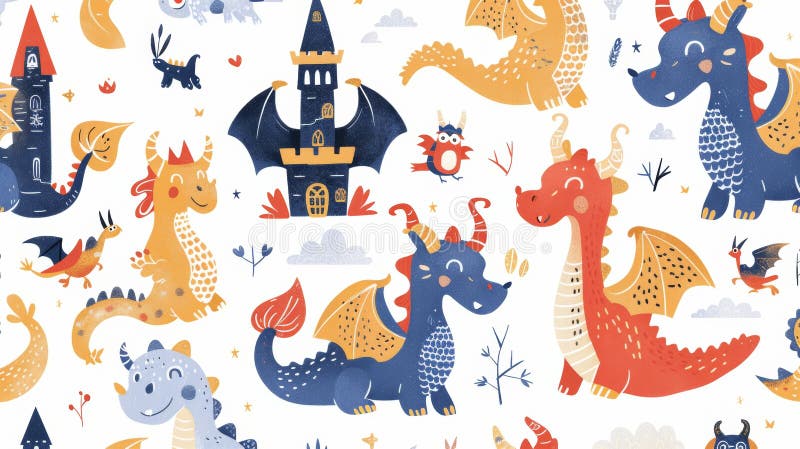 Fantasy Doodle Pattern, Whimsical Doodle Pattern Featuring Cheerful ...