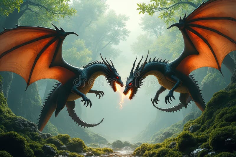 Dragon-Filled Encounter for Imaginative Combat Stock Illustration ...