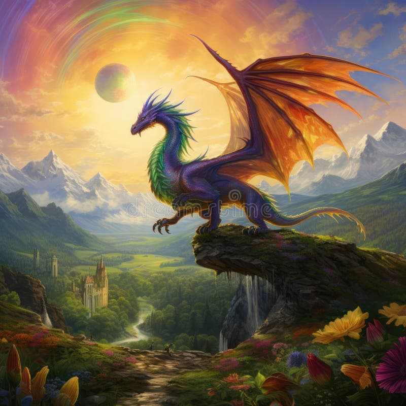 Fantasy Dragon in a Beautiful Landscape Stock Image - Image of dreamy ...