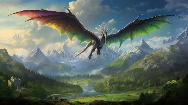 Fantasy Dragon in a Beautiful Landscape Stock Image - Image of ...
