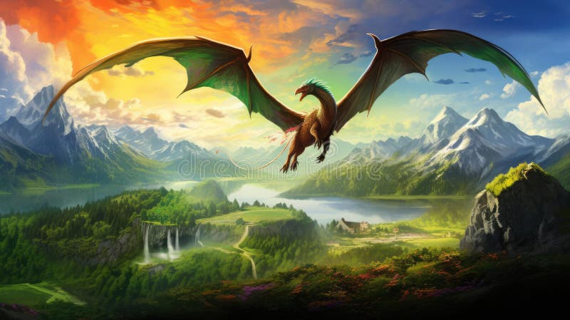 Fantasy Dragon in a Beautiful Landscape Stock Image - Image of mystical ...